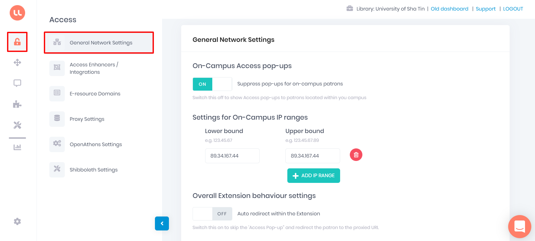 Enable Access pop-up for on-campus users – Lean Library