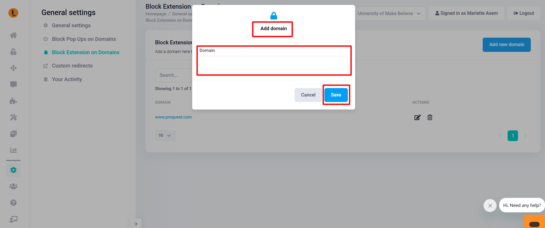 Block Extension on Domains feature – Lean Library