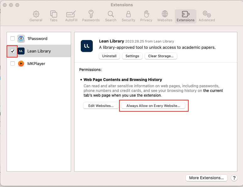 Downloading extension on Safari – Lean Library