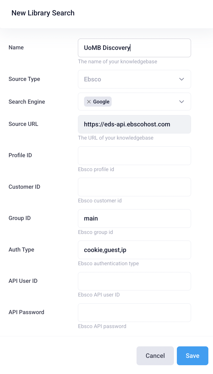 Additional Library Search - EBSCO EDS Instructions – Lean Library