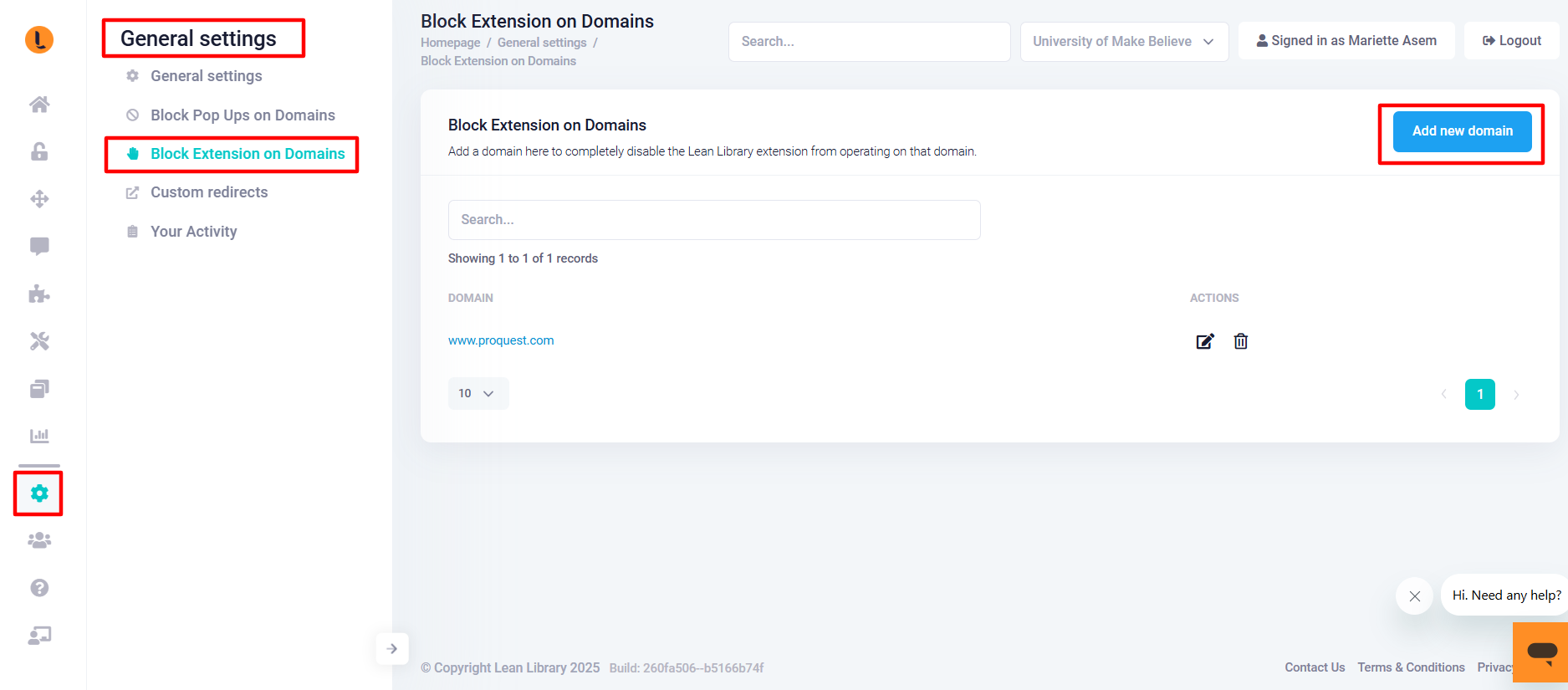 Block Extension on Domains feature – Lean Library