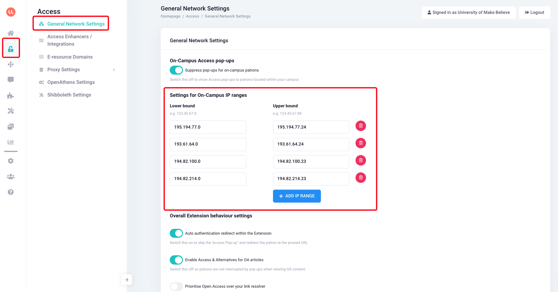Setting up the IP ranges of the campus: How to set it up – Lean Library